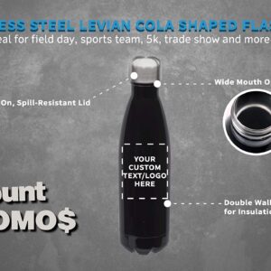 DISCOUNT PROMOS Custom Levian Cola Shaped Flasks 17 oz. Set of 12, Personalized Bulk Pack - Perfect for Gym, Camping, and Any Indoor/Outdoor Activities - Black