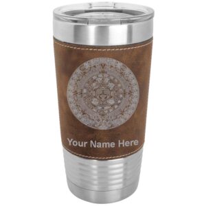 lasergram 20oz vacuum insulated tumbler mug, aztec calendar, personalized engraving included (faux leather, rustic)