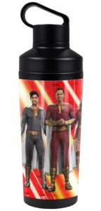 shazam! fury of the gods official family group shot 18 oz insulated water bottle, leak resistant, vacuum insulated stainless steel with 2-in-1 loop cap