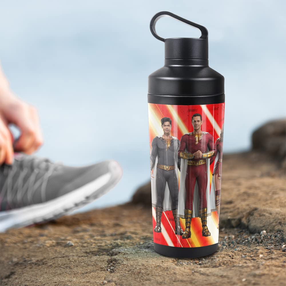 Shazam! Fury of the Gods OFFICIAL Family Group Shot 18 oz Insulated Water Bottle, Leak Resistant, Vacuum Insulated Stainless Steel with 2-in-1 Loop Cap