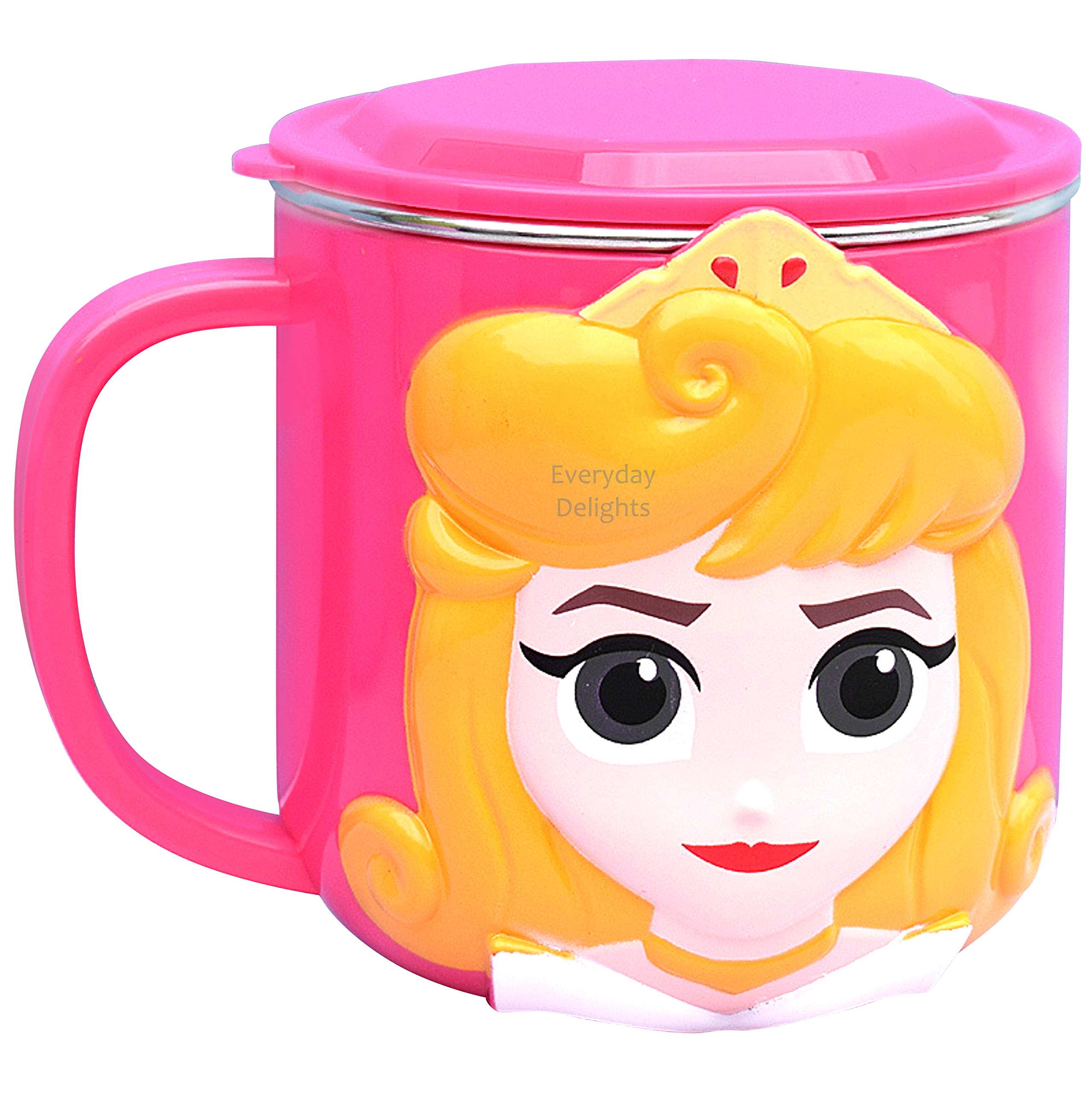 Everyday Delights Princess Aurora Pink Durable Stainless Steel Insulated 3D Cup with Lid, 250ml