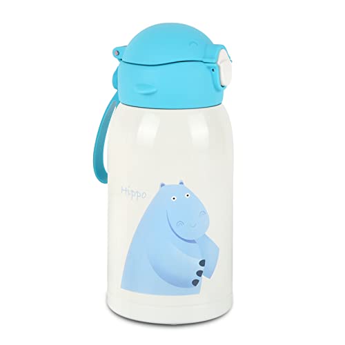 Stainless Steel Thermo Water Bottle for Kids 550ml/18.5oz Vacuum Insulated Flask with Straw for boys and girls Drinks Flasks.(Blue A)