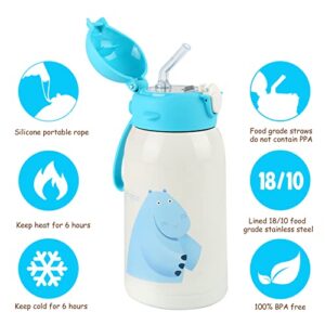 Stainless Steel Thermo Water Bottle for Kids 550ml/18.5oz Vacuum Insulated Flask with Straw for boys and girls Drinks Flasks.(Blue A)