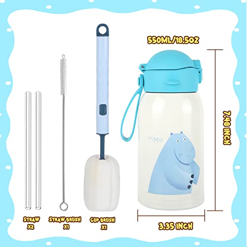 Stainless Steel Thermo Water Bottle for Kids 550ml/18.5oz Vacuum Insulated Flask with Straw for boys and girls Drinks Flasks.(Blue A)