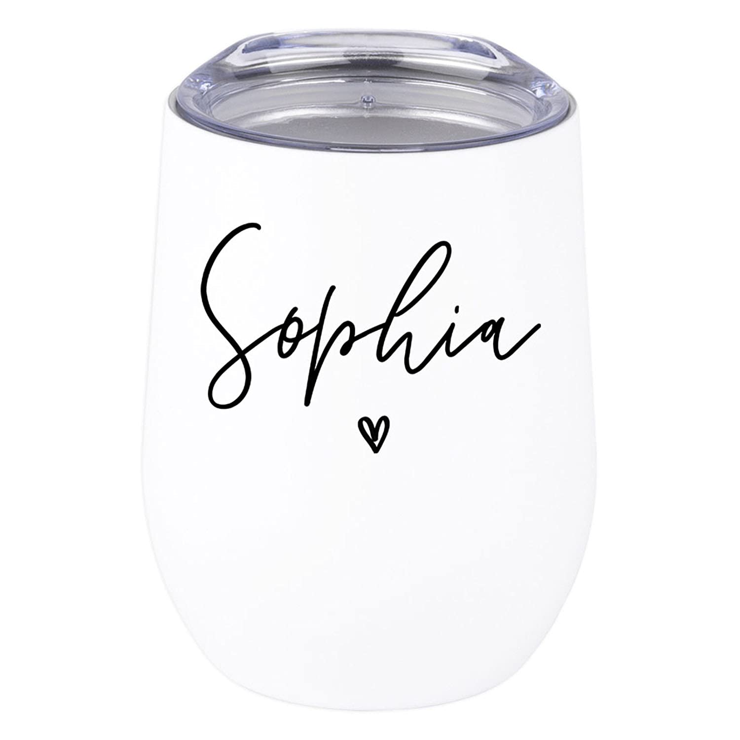 Andaz Press Personalized Custom Name Wine Tumbler with Lid 12 Oz Stemless Stainless Steel Insulated Travel Tumbler Gift for Bridemaids Proposal Bachelorette Party Wedding Bridal Shower Birthday Gifts