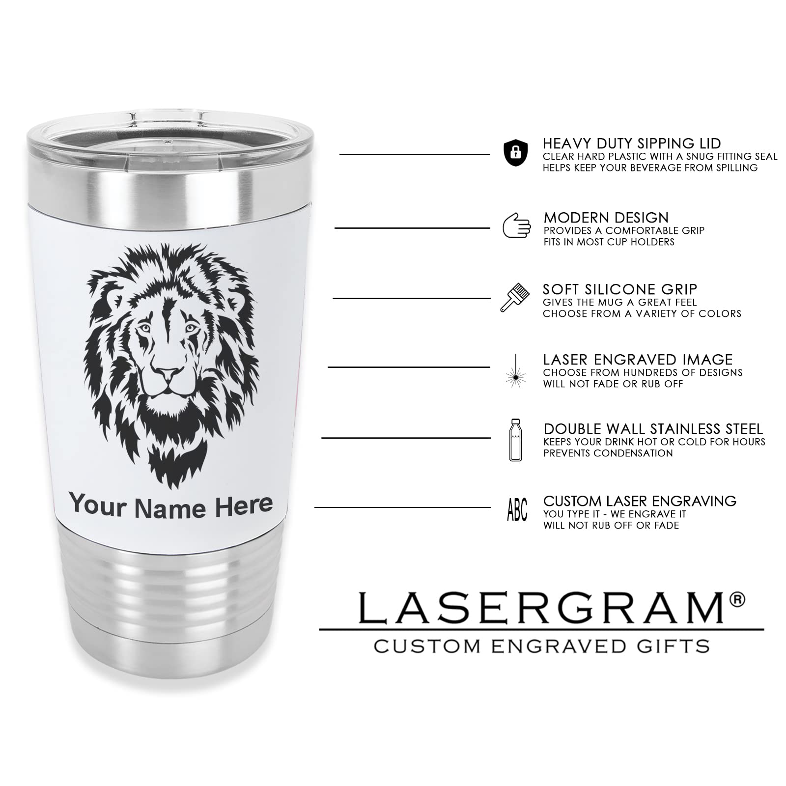 LaserGram 20oz Vacuum Insulated Tumbler Mug, California Republic Bear Flag, Personalized Engraving Included (Silicone Grip, White)