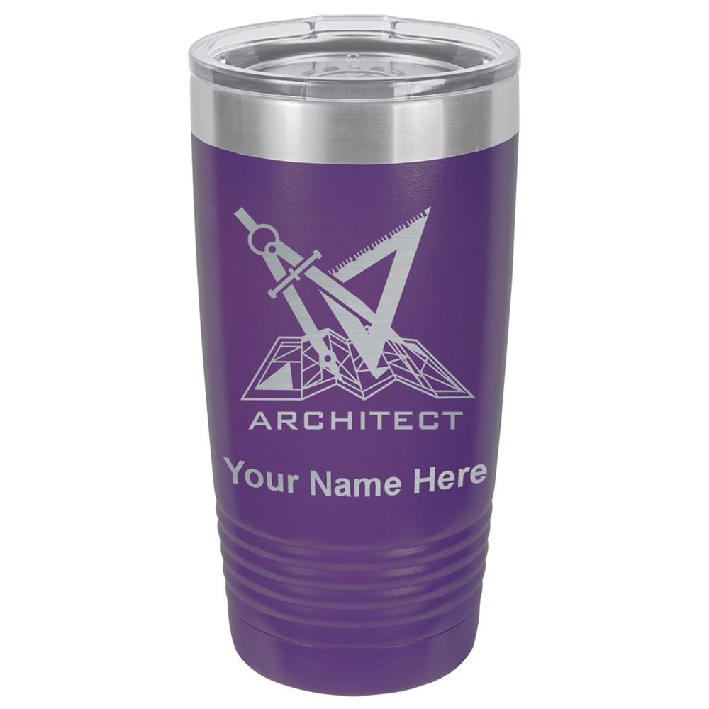 LaserGram 20oz Vacuum Insulated Tumbler Mug, Architect Symbol, Personalized Engraving Included (Dark Purple)