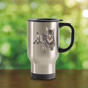 Grey Tabby Cat Travel Mug - Funny Insulated Tumbler- Novelty Birthday Christmas Anniversary Gag Gifts Idea