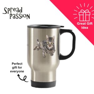 Grey Tabby Cat Travel Mug - Funny Insulated Tumbler- Novelty Birthday Christmas Anniversary Gag Gifts Idea