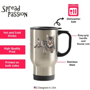 Grey Tabby Cat Travel Mug - Funny Insulated Tumbler- Novelty Birthday Christmas Anniversary Gag Gifts Idea