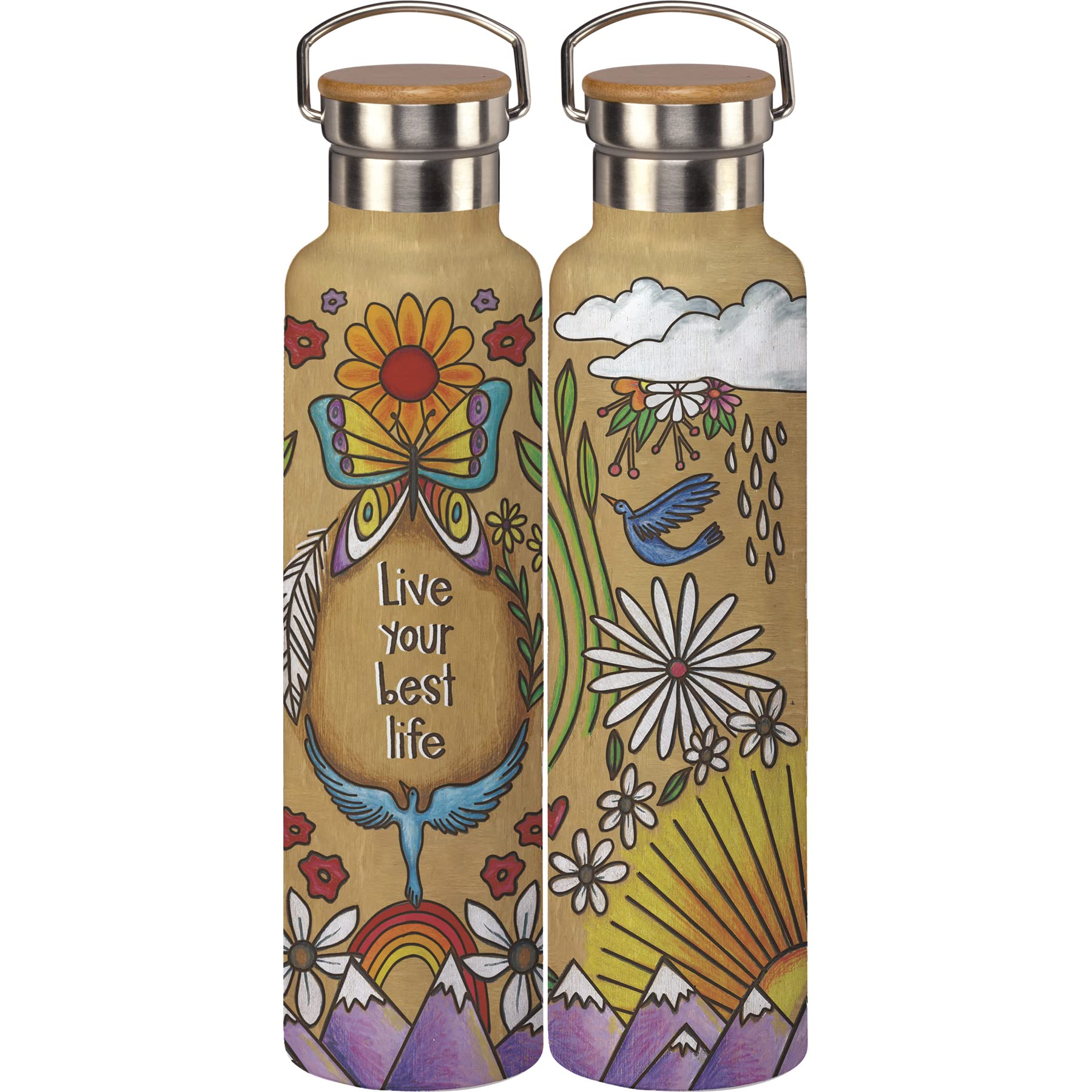 Primitives by Kathy Nature Themed Live Your Best Life Insulated Stainless Steel Water Bottle Thermos 25 Oz