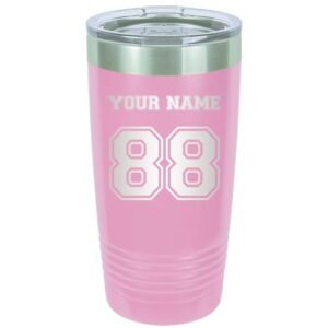 lasergram 20oz vacuum insulated tumbler mug, sports jersey, personalized engraving included (light purple)