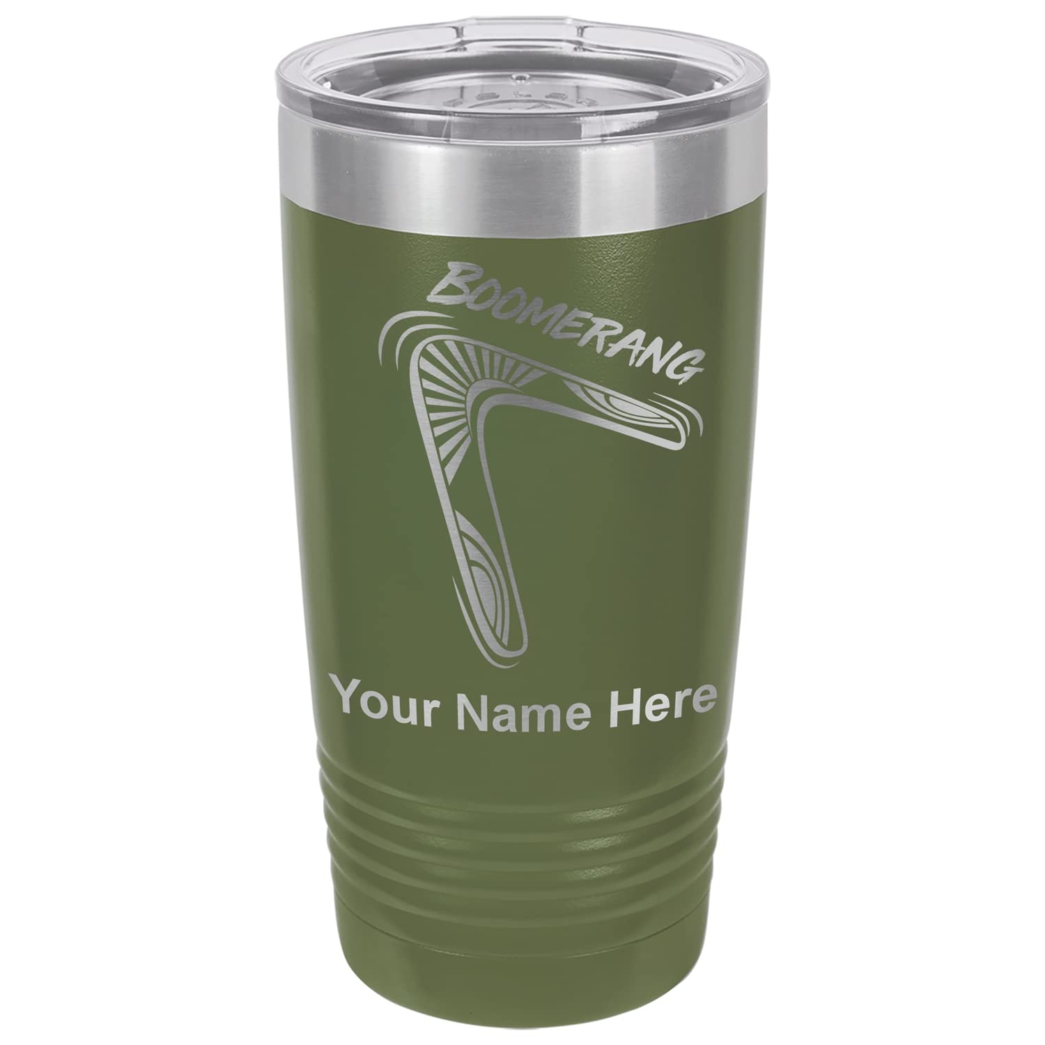 LaserGram 20oz Vacuum Insulated Tumbler Mug, Boomerang, Personalized Engraving Included (Camo Green)