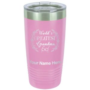 lasergram 20oz vacuum insulated tumbler mug, world's greatest grandma, personalized engraving included (light purple)