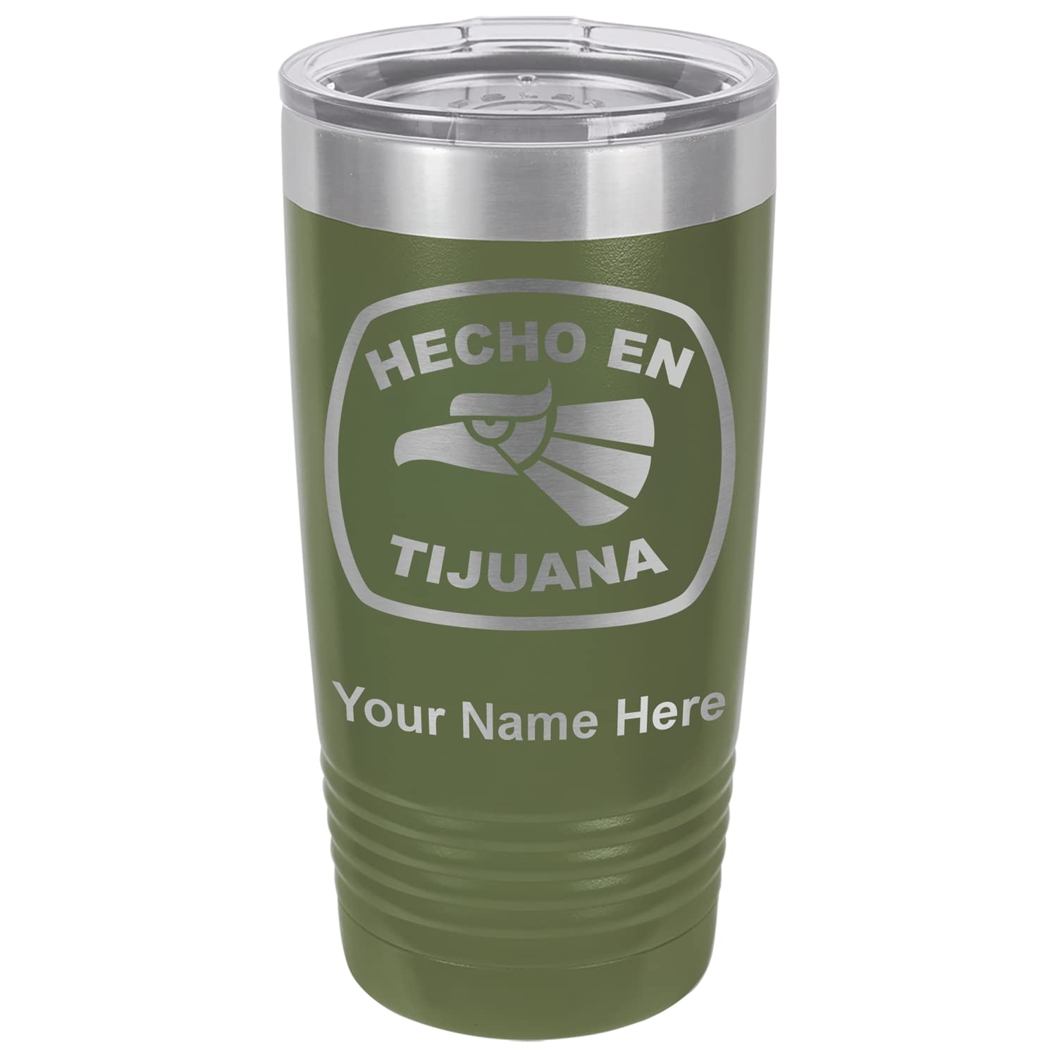 LaserGram 20oz Vacuum Insulated Tumbler Mug, Hecho en Tijuana, Personalized Engraving Included (Camo Green)