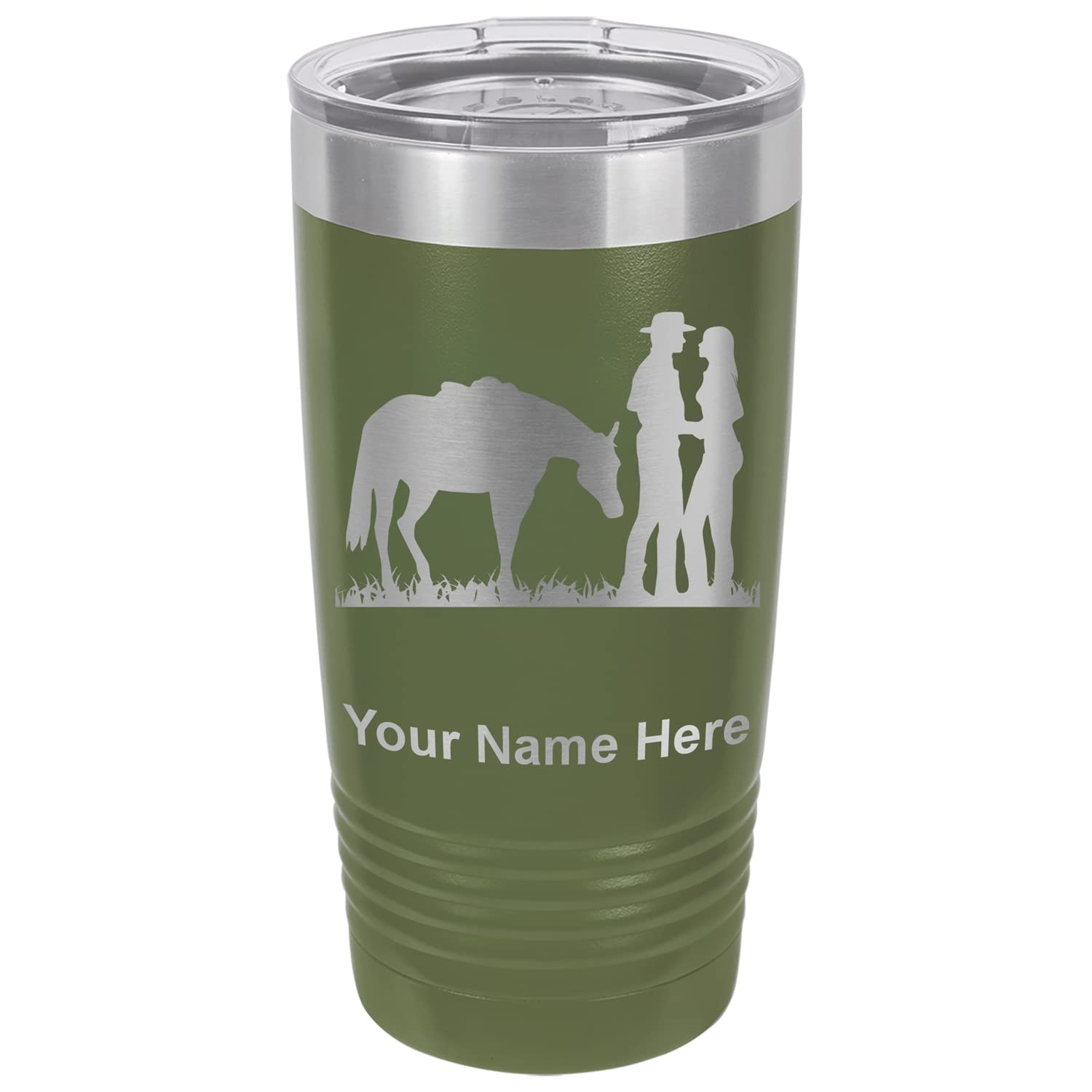 LaserGram 20oz Vacuum Insulated Tumbler Mug, Romantic Country Western, Personalized Engraving Included (Camo Green)