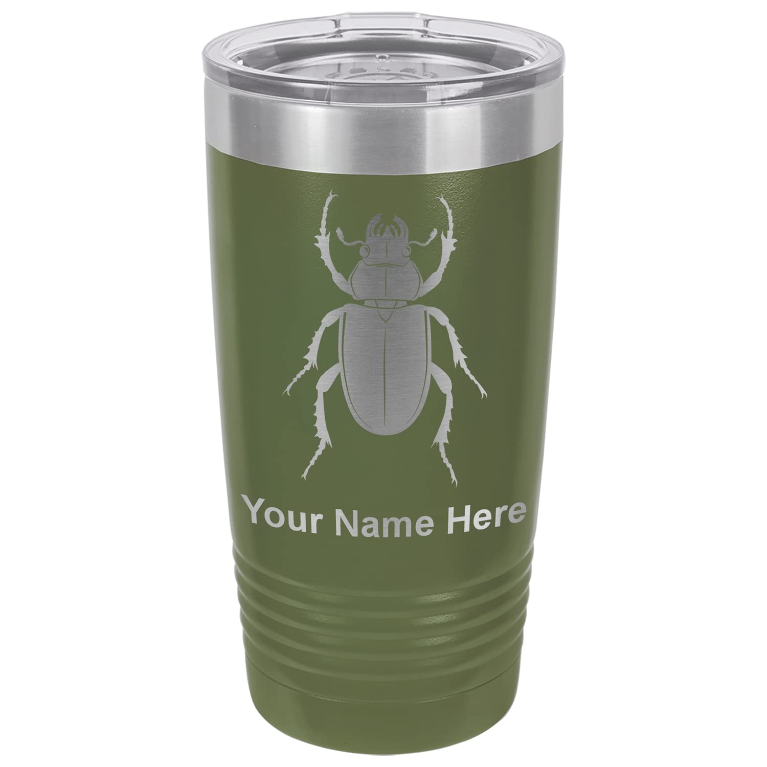 LaserGram 20oz Vacuum Insulated Tumbler Mug, Beetle, Personalized Engraving Included (Camo Green)