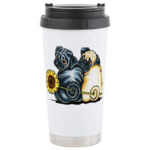 cafepress sunny pugs travel mug stainless steel travel mug, insulated 20 oz. coffee tumbler