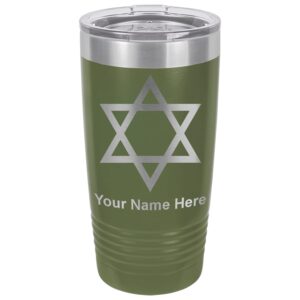 lasergram 20oz vacuum insulated tumbler mug, star of david, personalized engraving included (camo green)