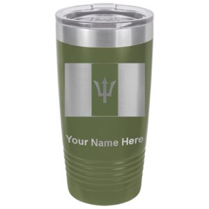 lasergram 20oz vacuum insulated tumbler mug, flag of barbados, personalized engraving included (camo green)