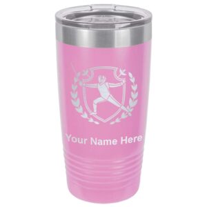 lasergram 20oz vacuum insulated tumbler mug, fencing, personalized engraving included (light purple)