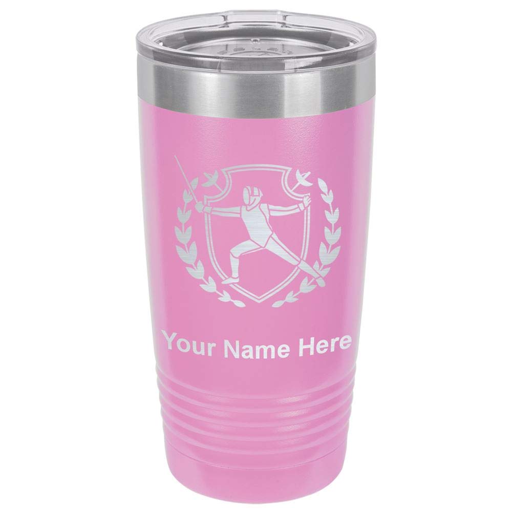 LaserGram 20oz Vacuum Insulated Tumbler Mug, Fencing, Personalized Engraving Included (Light Purple)