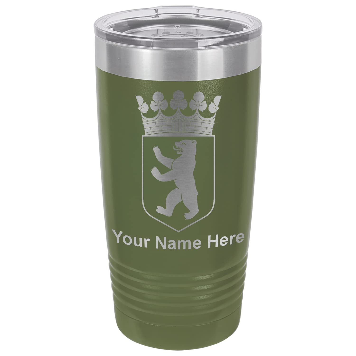 LaserGram 20oz Vacuum Insulated Tumbler Mug, Coat of Arms Berlin, Personalized Engraving Included (Camo Green)