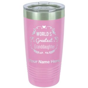 lasergram 20oz vacuum insulated tumbler mug, world's greatest granddaughter, personalized engraving included (light purple)