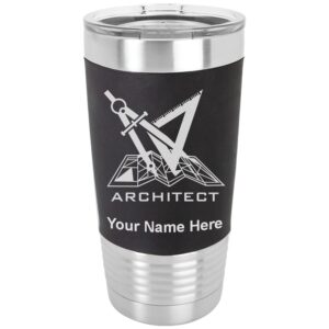 lasergram 20oz vacuum insulated tumbler mug, architect symbol, personalized engraving included (silicone grip, black)