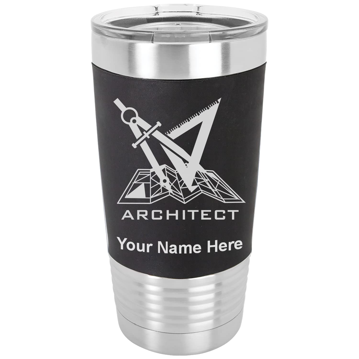 LaserGram 20oz Vacuum Insulated Tumbler Mug, Architect Symbol, Personalized Engraving Included (Silicone Grip, Black)