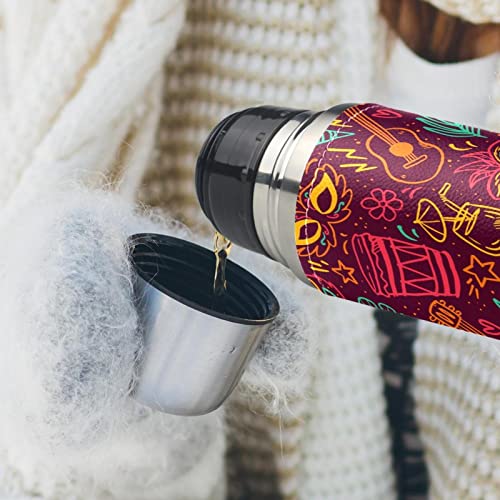 Brazilian Carnival with Masks Drums Guitars Stainless Steel Water Bottle Leak-Proof, Double Walled Vacuum Insulated Flask Thermos Cup Travel Mug 17 OZ