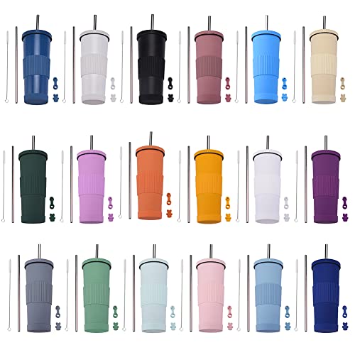 PHEZEN 830ml Sports Water Bottle with Straw Lid, Stainless Steel Thermos Vacuum Insulated Water Bottle Large Capacity Water Bottle with Non-Slip Cup Body Sleeve BPA-Free Insulated Water Bottles