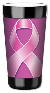 mugzie 16 ounce travel mug - drink cup with removable insulated wetsuit cover - breast cancer awareness