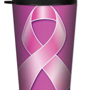 Mugzie 16 Ounce Travel Mug - Drink Cup with Removable Insulated Wetsuit Cover - Breast Cancer Awareness