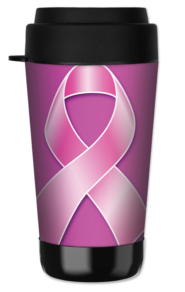 Mugzie 16 Ounce Travel Mug - Drink Cup with Removable Insulated Wetsuit Cover - Breast Cancer Awareness