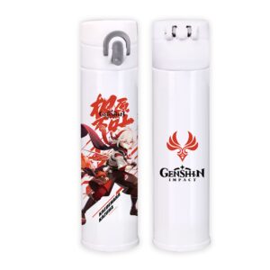 tanshow genshin impact thermos water bottle merch 13.5 ounce stainless steel anime kids insulated reusable water bottle (kazuha)