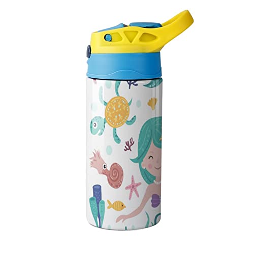 Water Bottle With Straw Mermaid Insulated Stainless Steel Vacuum Cup 500Ml For School 7.5x2.7 in