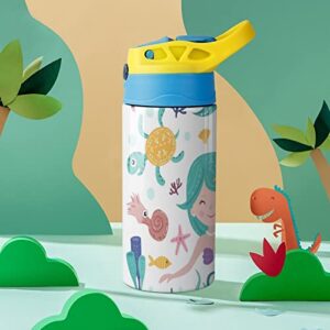 Water Bottle With Straw Mermaid Insulated Stainless Steel Vacuum Cup 500Ml For School 7.5x2.7 in