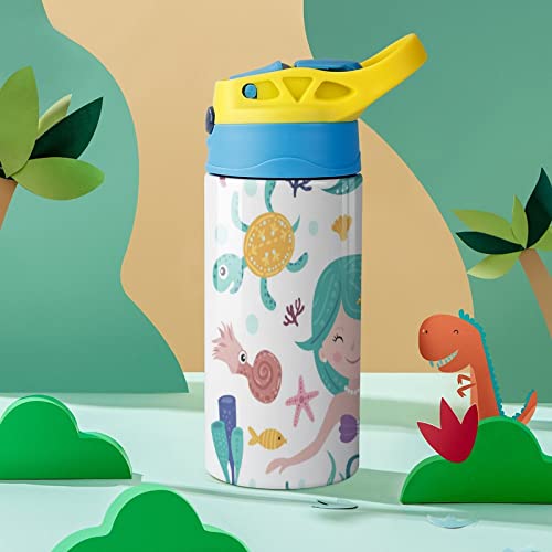 Water Bottle With Straw Mermaid Insulated Stainless Steel Vacuum Cup 500Ml For School 7.5x2.7 in