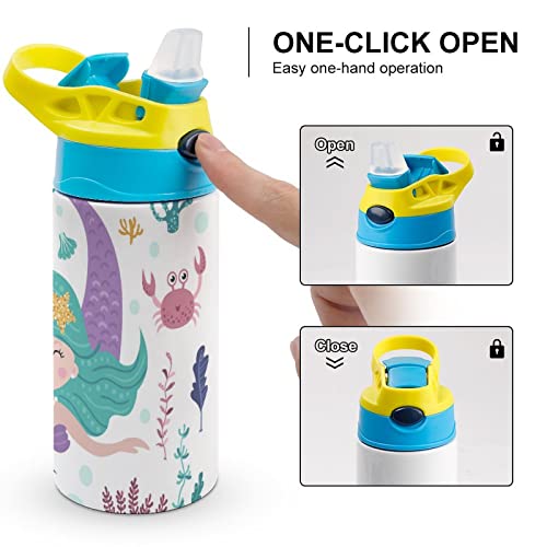 Water Bottle With Straw Mermaid Insulated Stainless Steel Vacuum Cup 500Ml For School 7.5x2.7 in