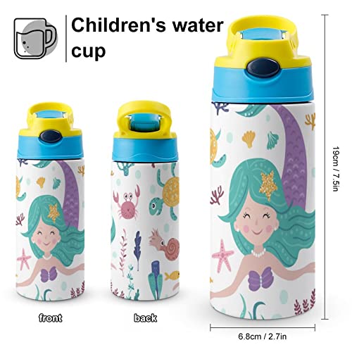 Water Bottle With Straw Mermaid Insulated Stainless Steel Vacuum Cup 500Ml For School 7.5x2.7 in