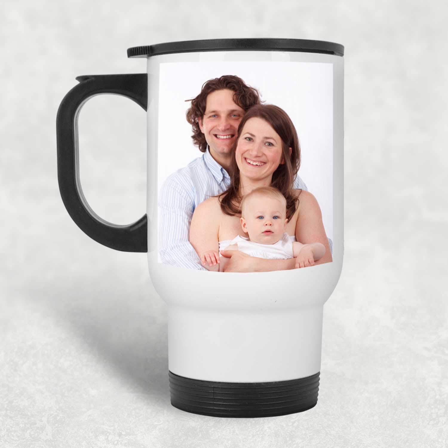 Personalized Travel Mug, Add Photo Text Logo Picture Image, 14oz Custom-ized Stainless Steel Insulated Tumbler, Gifts for Wife Husband Her Him Mom Dad Birthday Wedding Anniversary Fathers Mothers Day