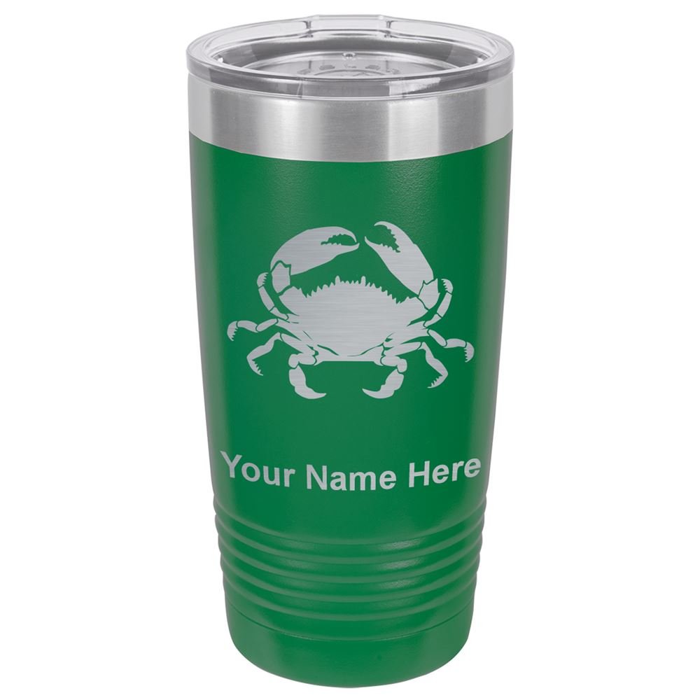 LaserGram 20oz Vacuum Insulated Tumbler Mug, Crab, Personalized Engraving Included (Green)