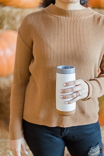 Ello Cole 16oz Vacuum Insulated Travel Coffee Mug with Leak-Proof Slider Lid and Built-in Coaster, Keeps Hot for 5 Hours, Perfect for Coffee or Tea, BPA-Free Tumbler, Grey