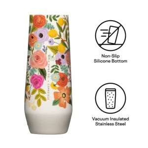 Corkcicle Stemless Flute, Triple Insulated Stainless Steel, Easy Grip, Non-slip Bottom, Keeps Beverages Chilled for 9 Hours, Garden Party Cream, 7 oz