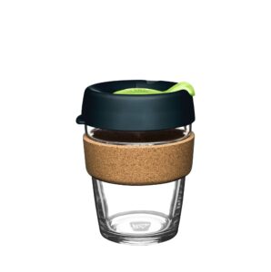 keepcup reusable coffee cup - brew tempered glass and natural cork | m 12oz/340ml - deep