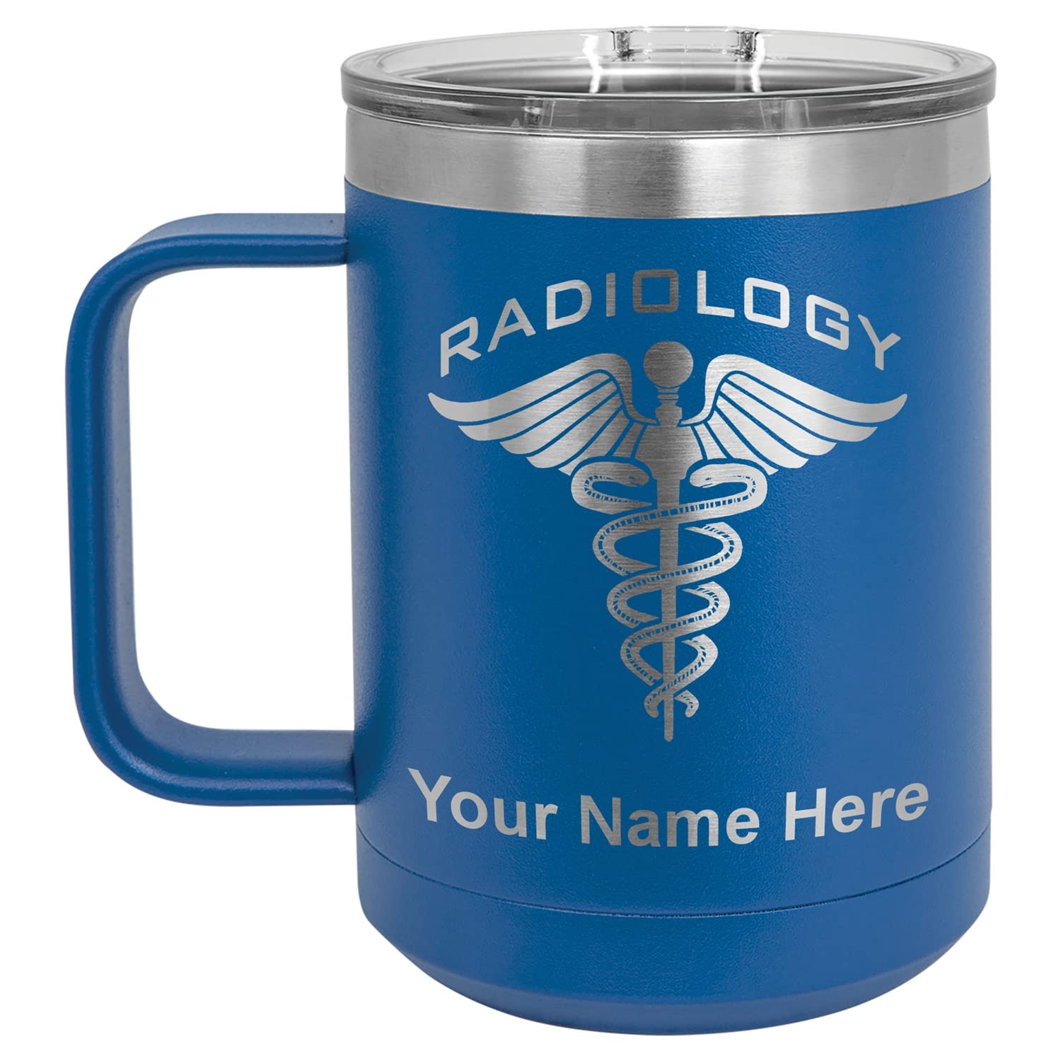 LaserGram 15oz Vacuum Insulated Coffee Mug, Radiology, Personalized Engraving Included (Dark Blue)