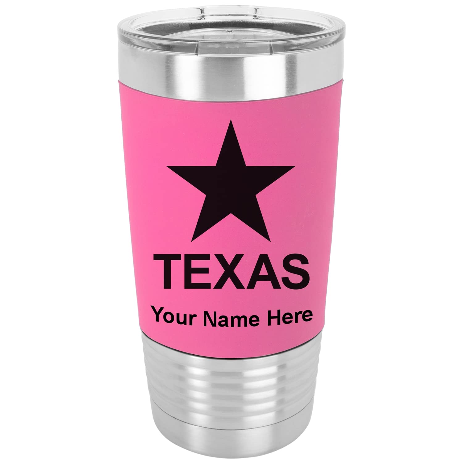 LaserGram 20oz Vacuum Insulated Tumbler Mug, Flag of Texas, Personalized Engraving Included (Silicone Grip, Pink)