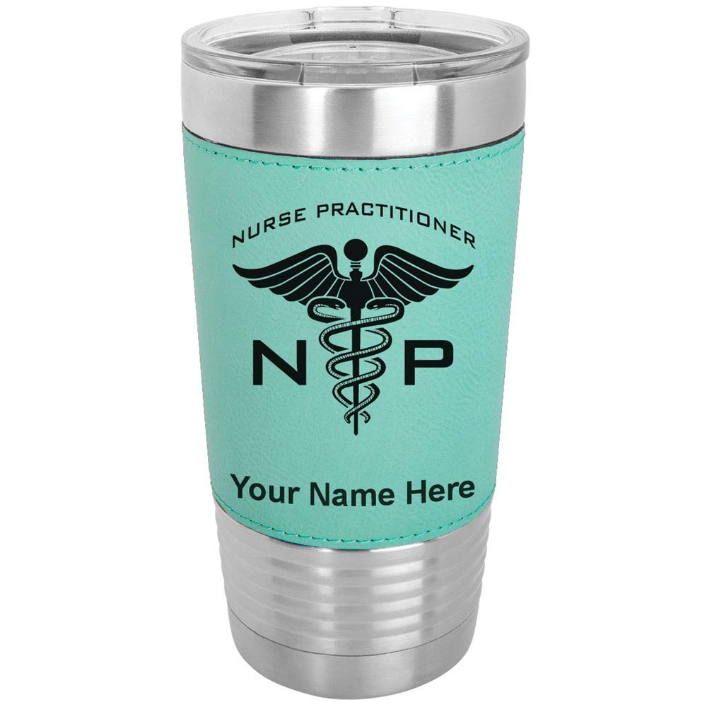 LaserGram 20oz Vacuum Insulated Tumbler Mug, NP Nurse Practitioner, Personalized Engraving Included (Faux Leather, Teal)