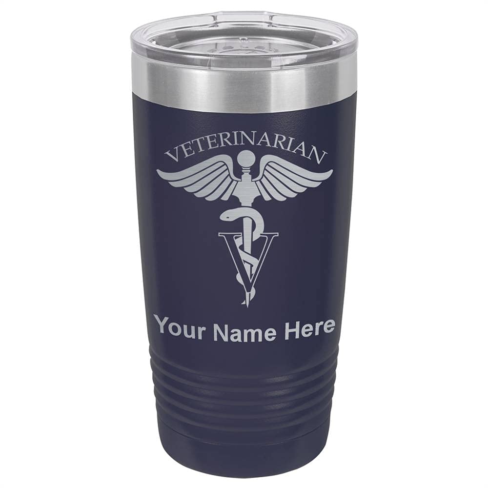 LaserGram 20oz Vacuum Insulated Tumbler Mug, Veterinarian, Personalized Engraving Included (Navy Blue)